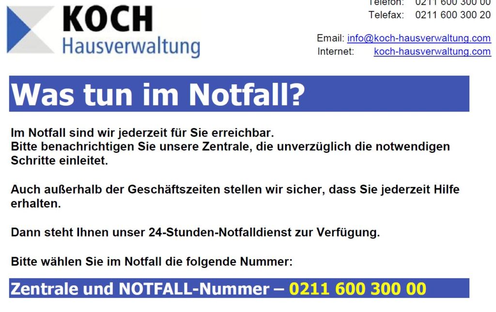 Was tun im Notfall-Die Koch Hausverwaltung hilft Ihnen weiter